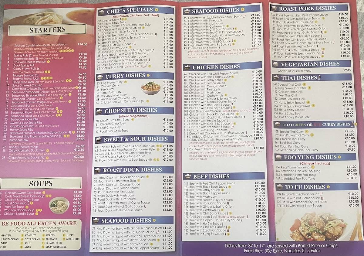 Menu at Seasons Chinese Takeaway fast food, Strokestown