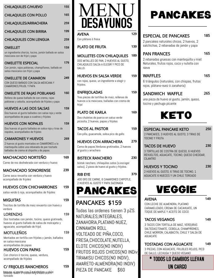 Carta de Segundo Piso Restaurant, Mexicali
