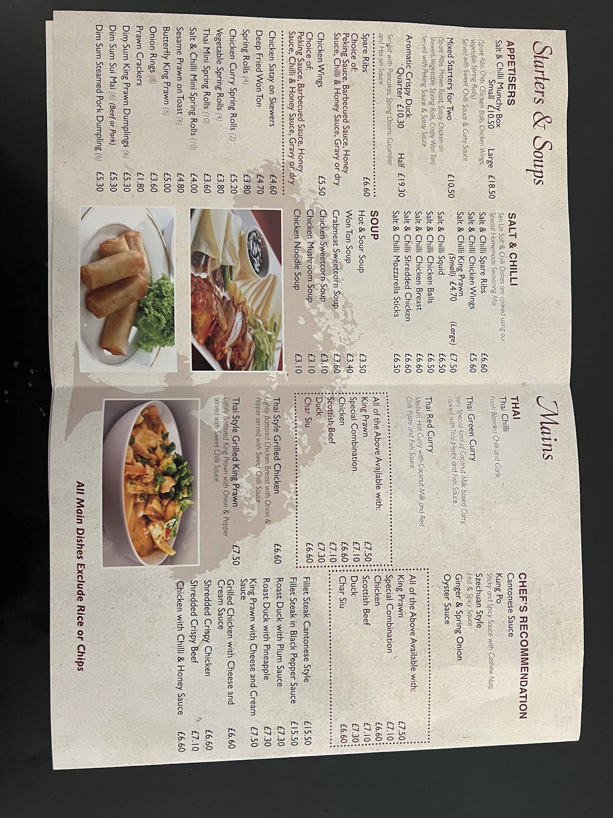 Menu at Sen Lin fast food, Carluke