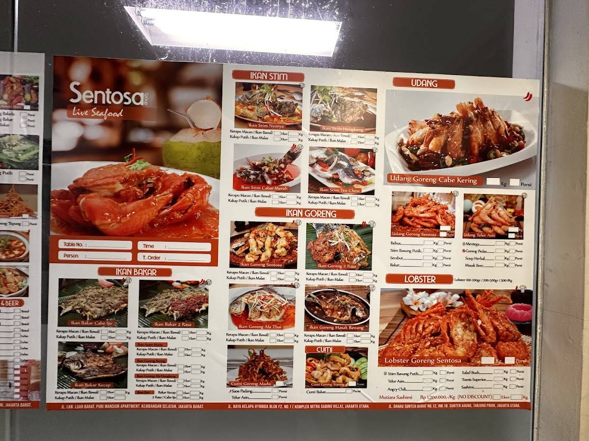 Menu at Sentosa Live Seafood Enak restaurant, Bekasi Regency