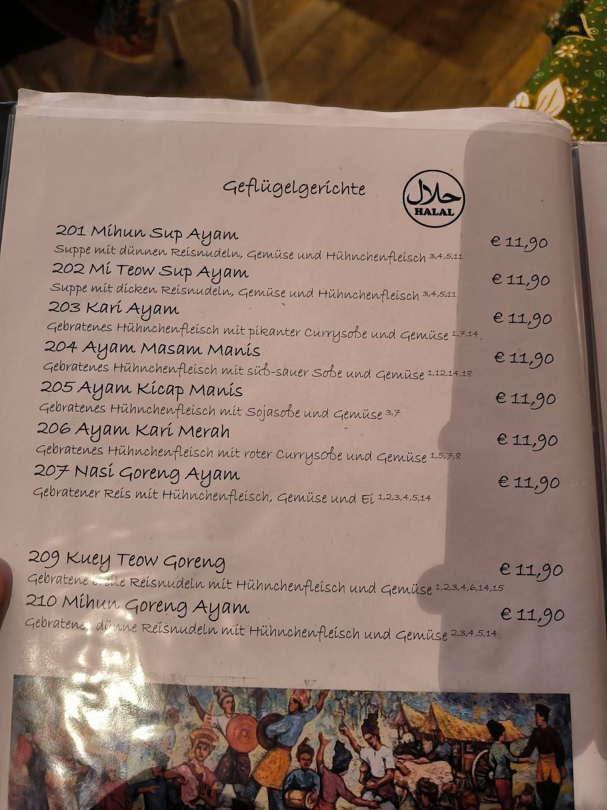 Menu at Seri Melayu restaurant, Berlin