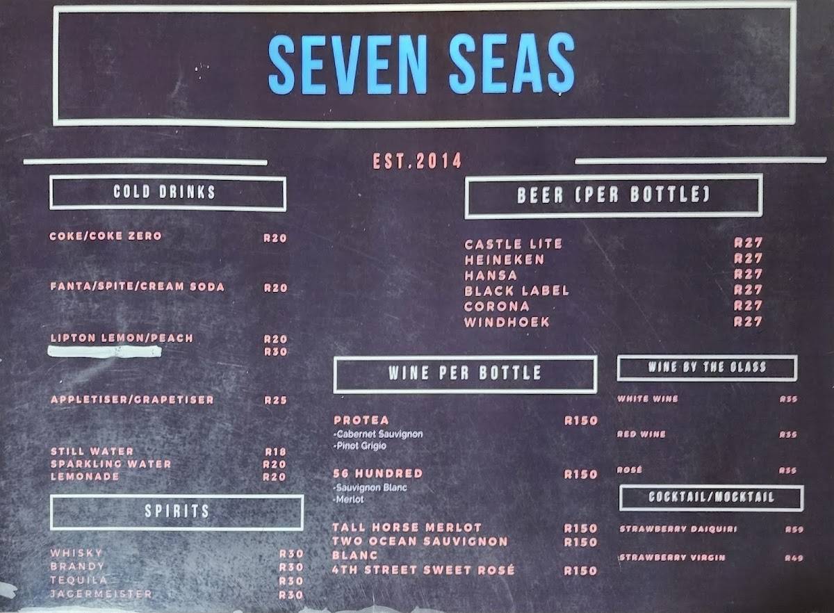 Menu at Seven Seas Sushi restaurant, Durban