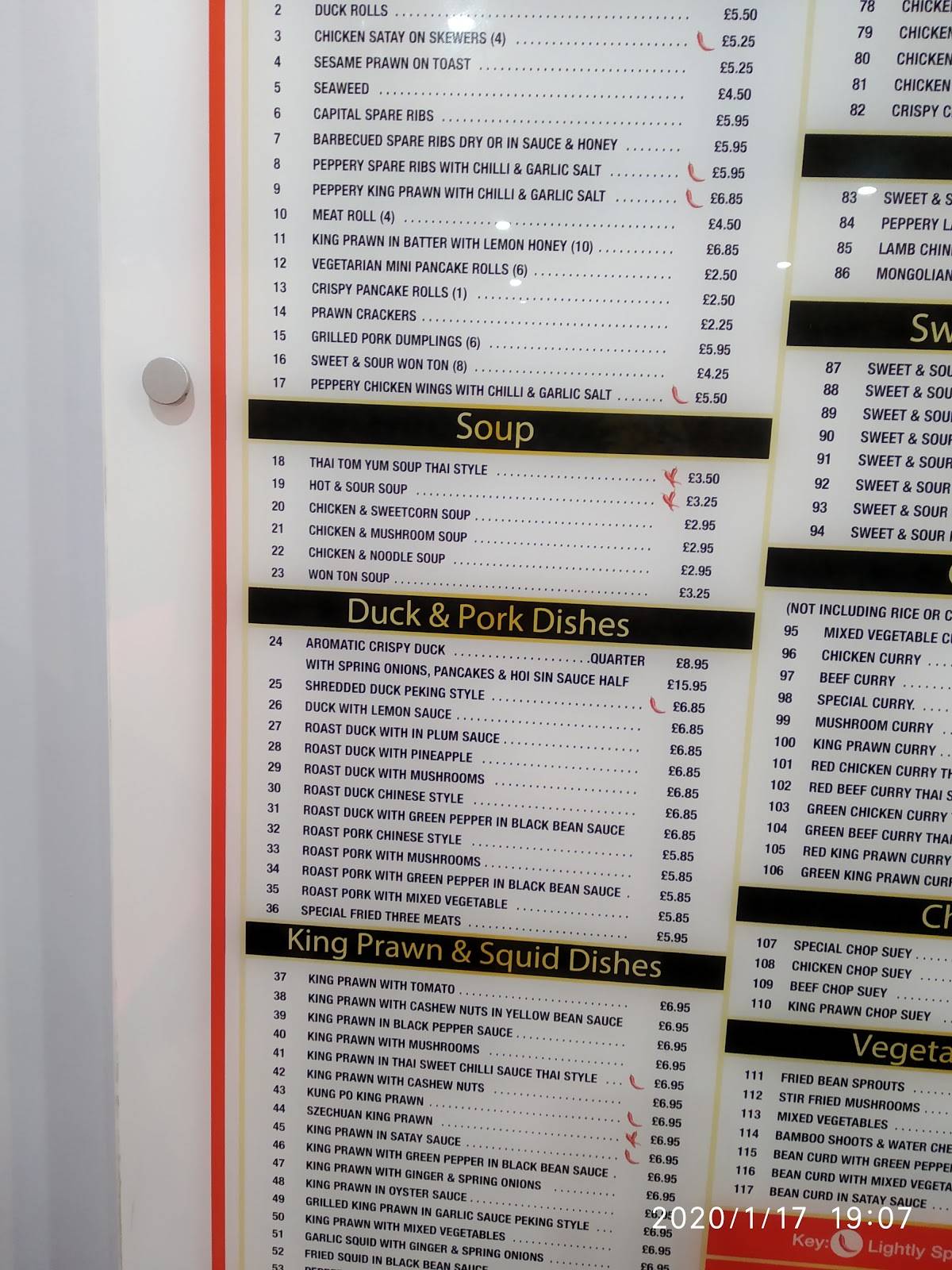Menu at Seven Stars fast food, Swindon