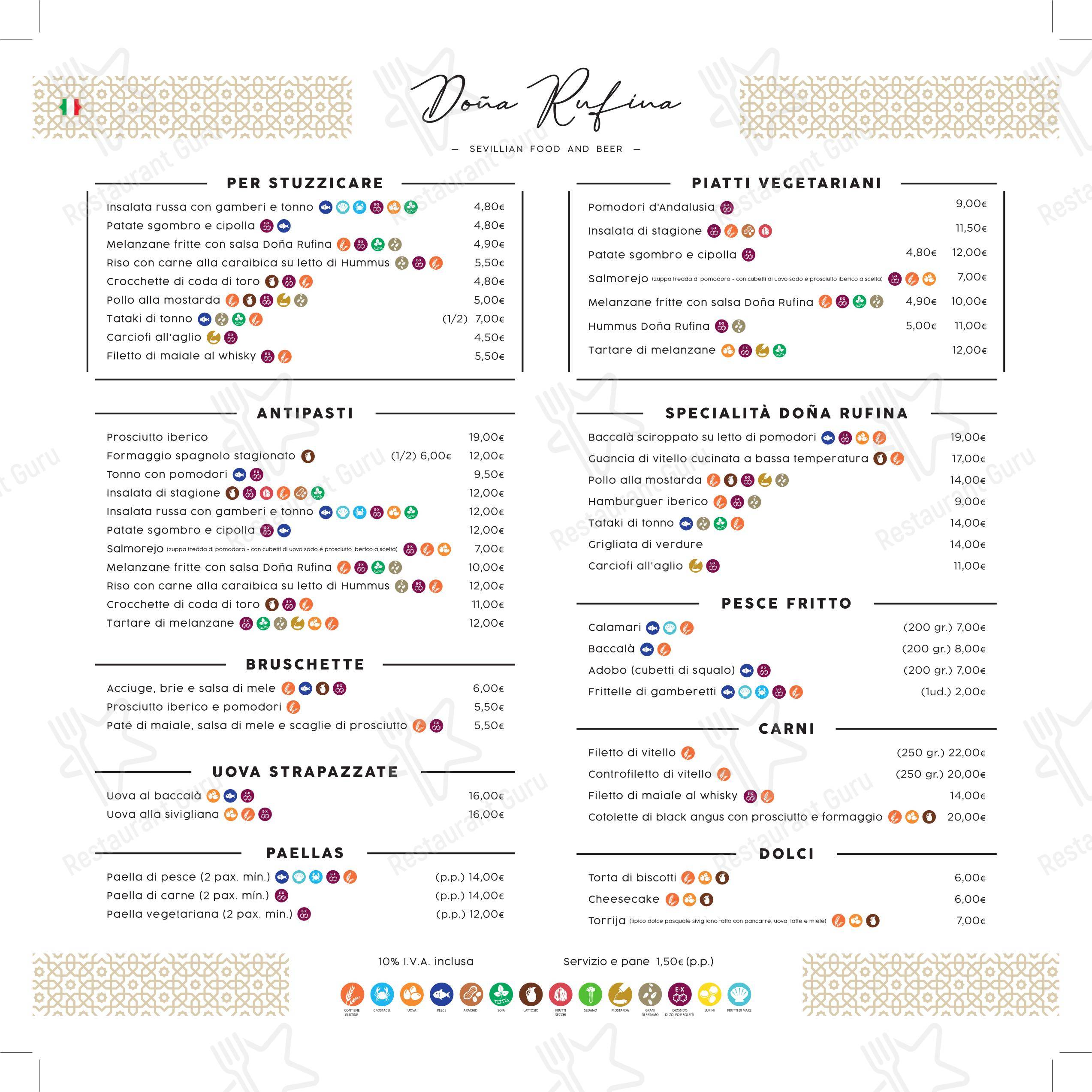 Menu at Restaurante Doña Rufina, Seville