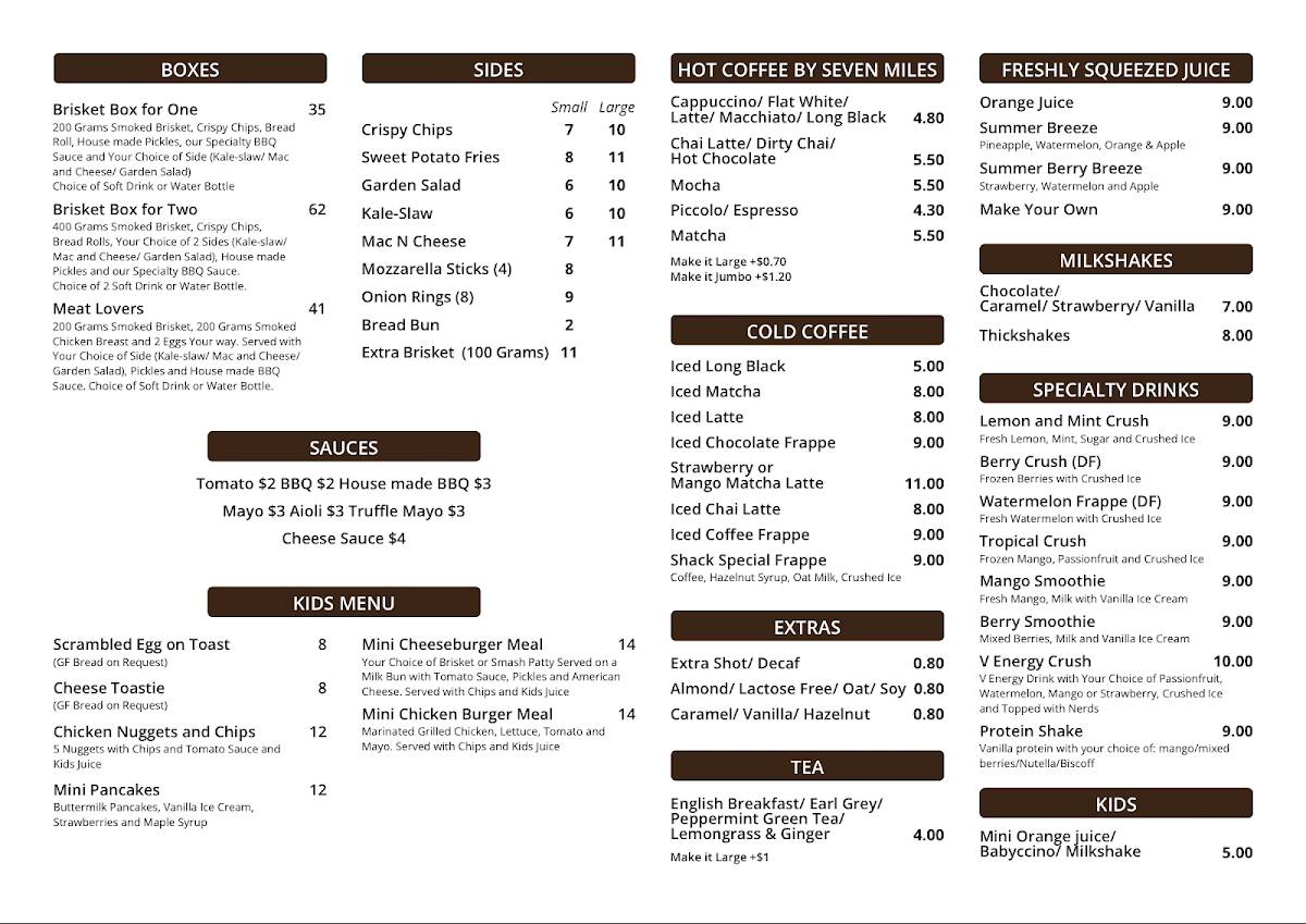 Menu at Shack66 restaurant, Villawood