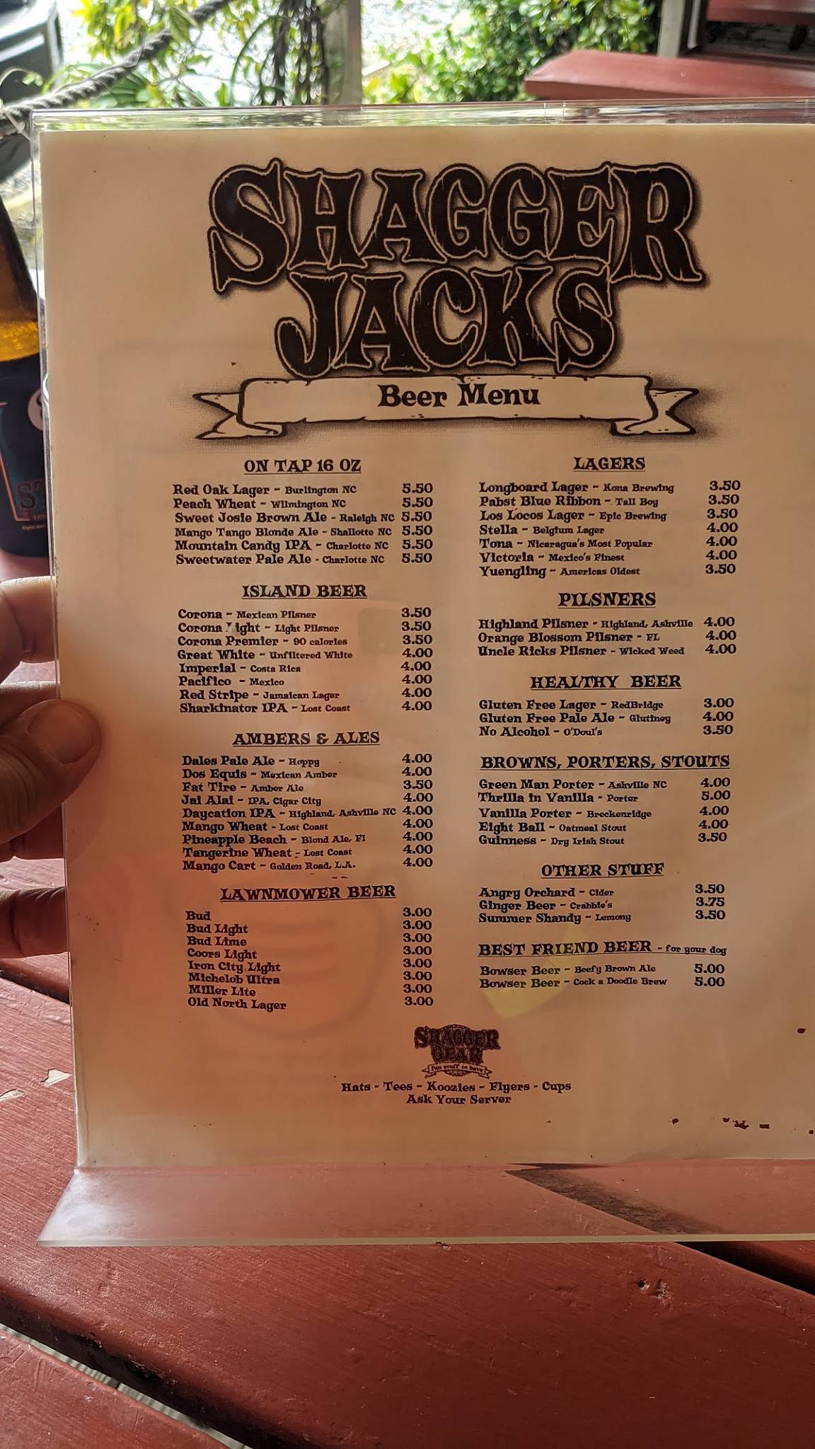 Menu at Shagger Jacks restaurant, Oak Island