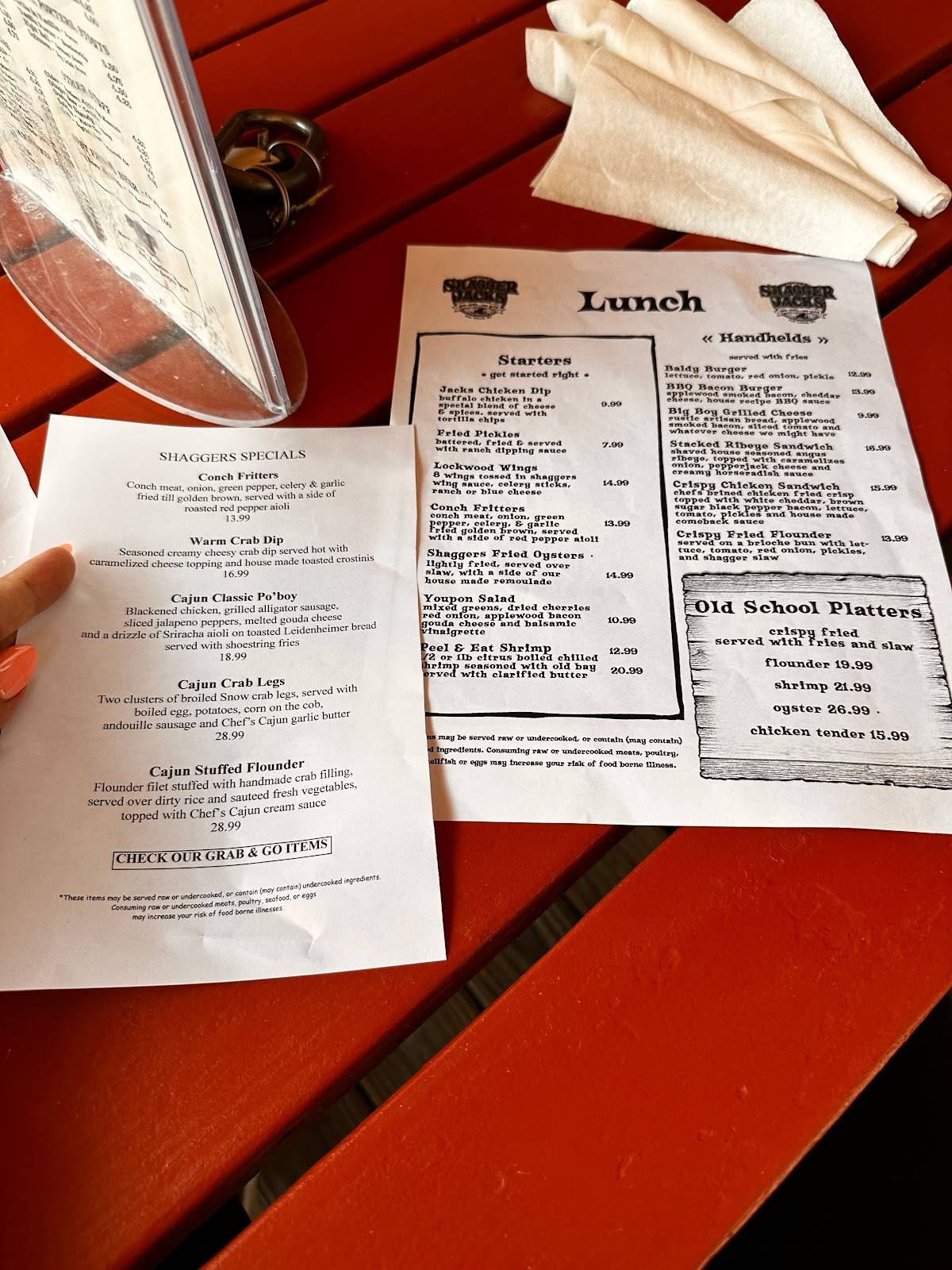 Menu at Shagger Jacks restaurant, Oak Island