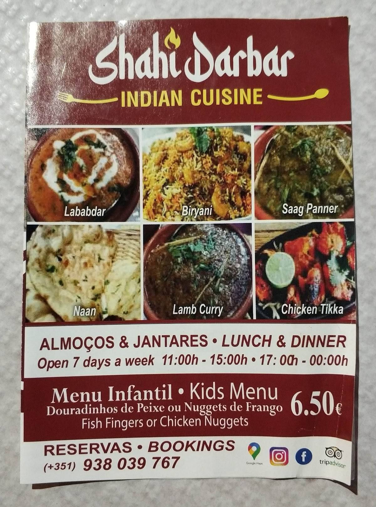 Menu em Shahi Darbar Indian Cuisine Armação, Armação de Pêra