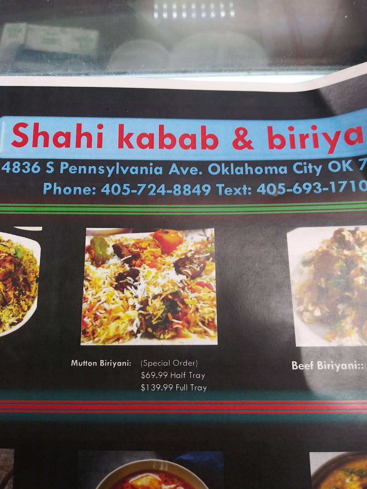 Carta de Shahi Kabab & Biriyani, Oklahoma City