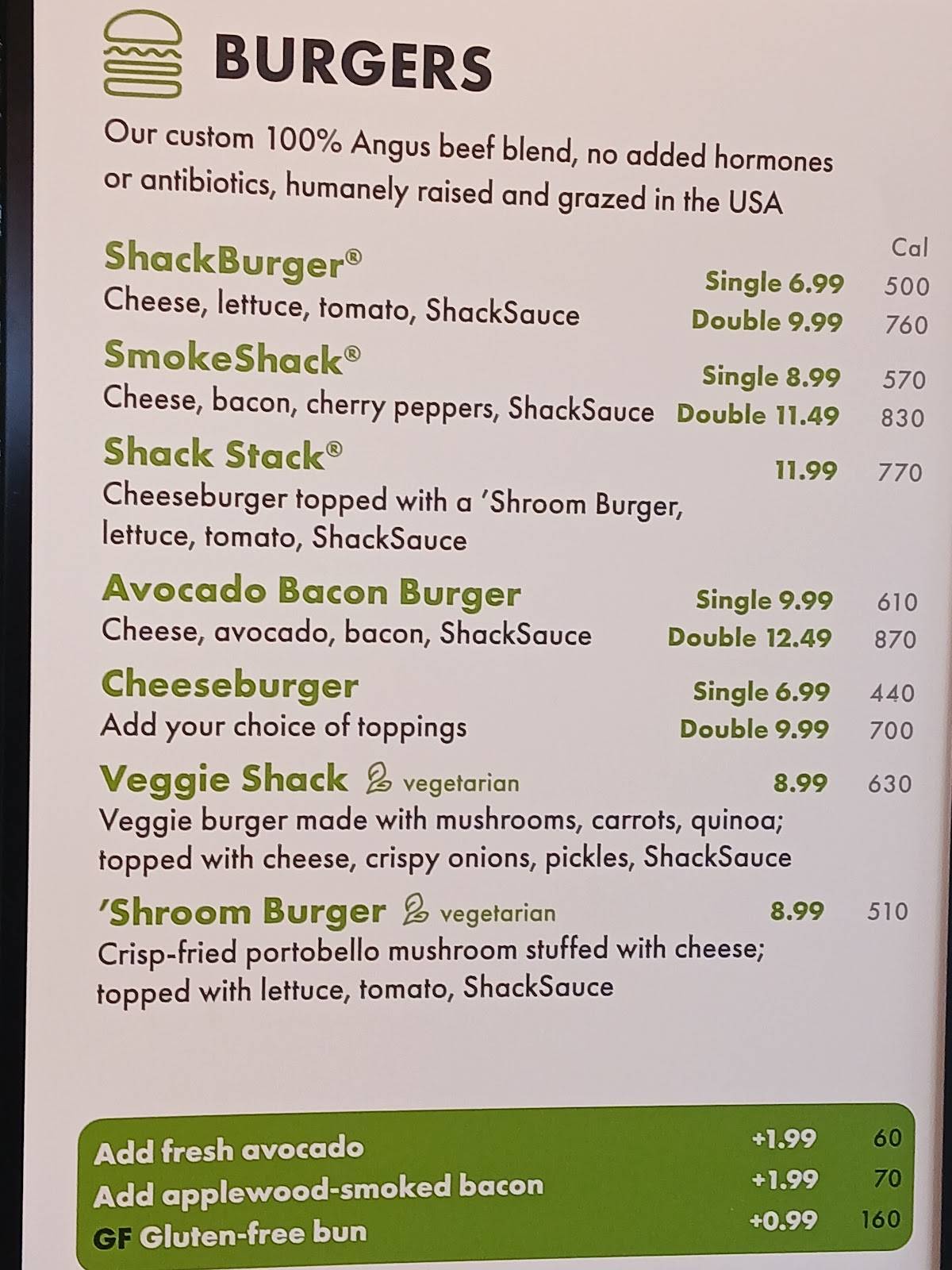 Menu at Shake Shack Craig Road restaurant, North Las Vegas