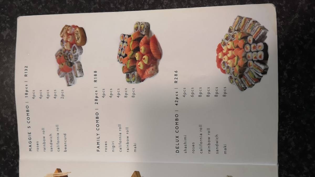 Menu at Shan Sushi restaurant, George, 107 York St