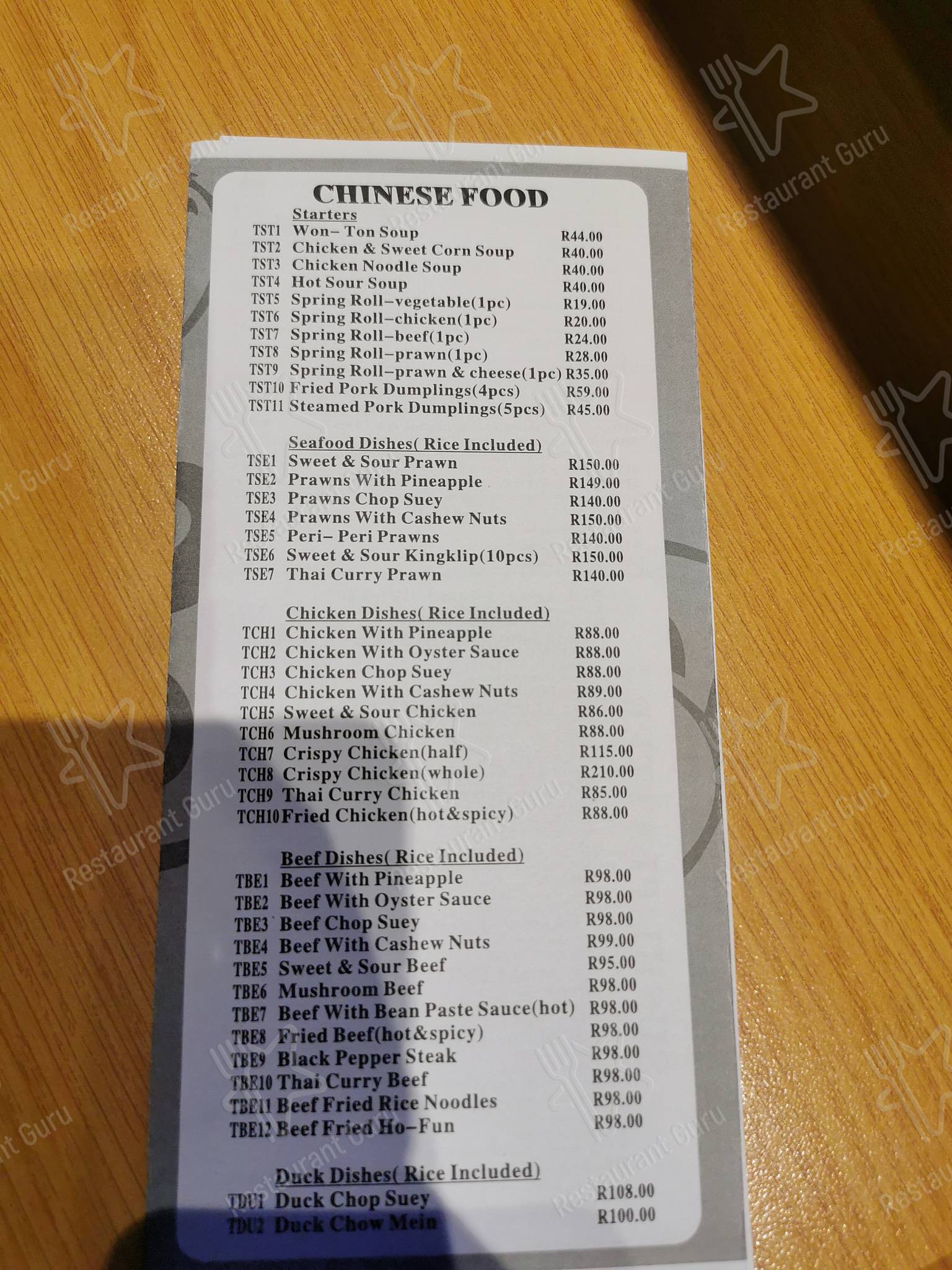 Menu at Shang Hai Restaurant and Sushi Bar, New Redruth