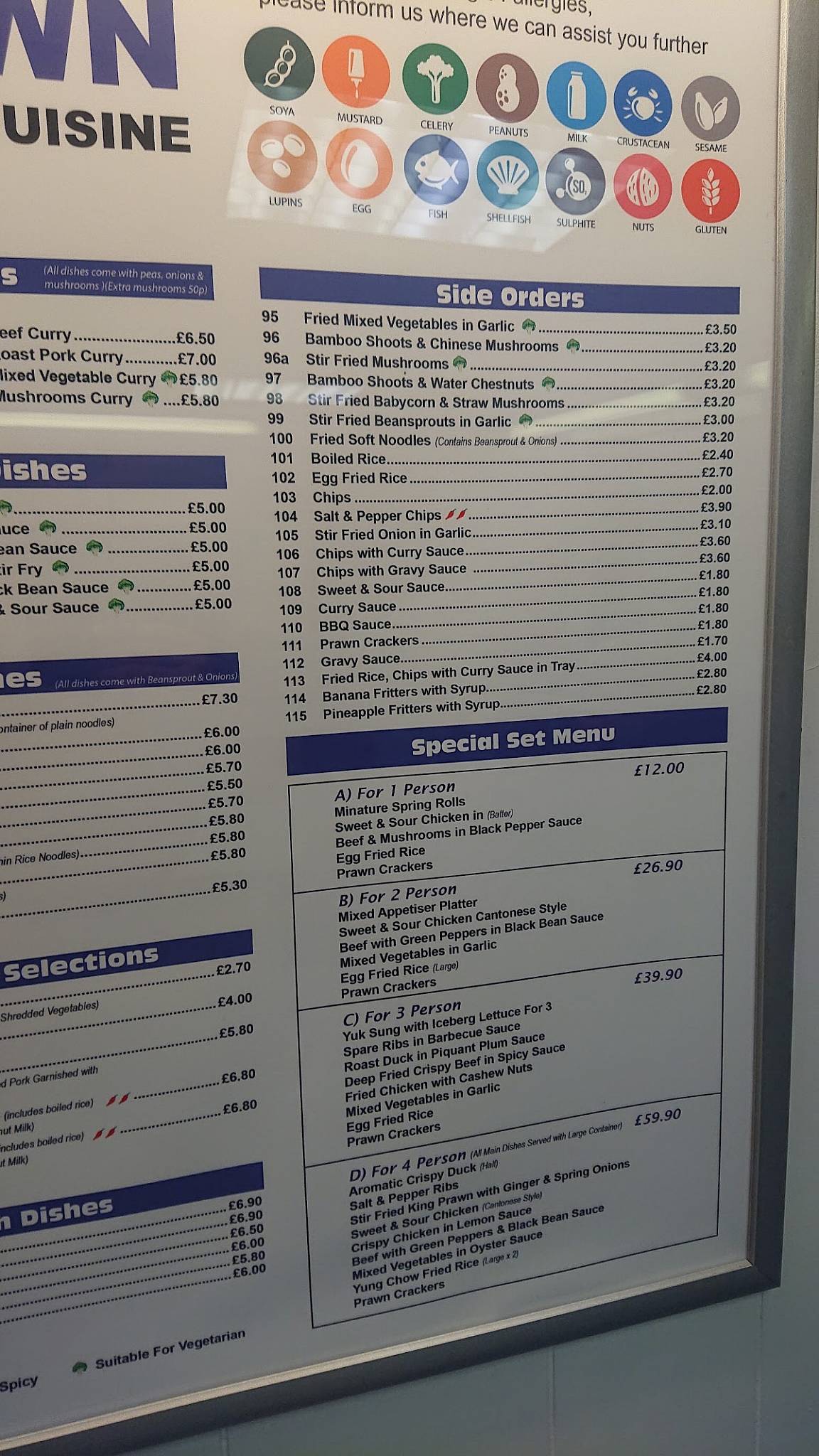 Menu at Shanghai Town fast food, Bridgnorth
