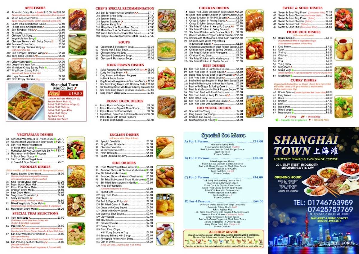 Menu at Shanghai Town fast food, Bridgnorth