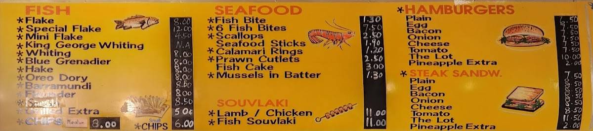 Menu at Shark's Tail Fish and Chippery restaurant, Sunshine West