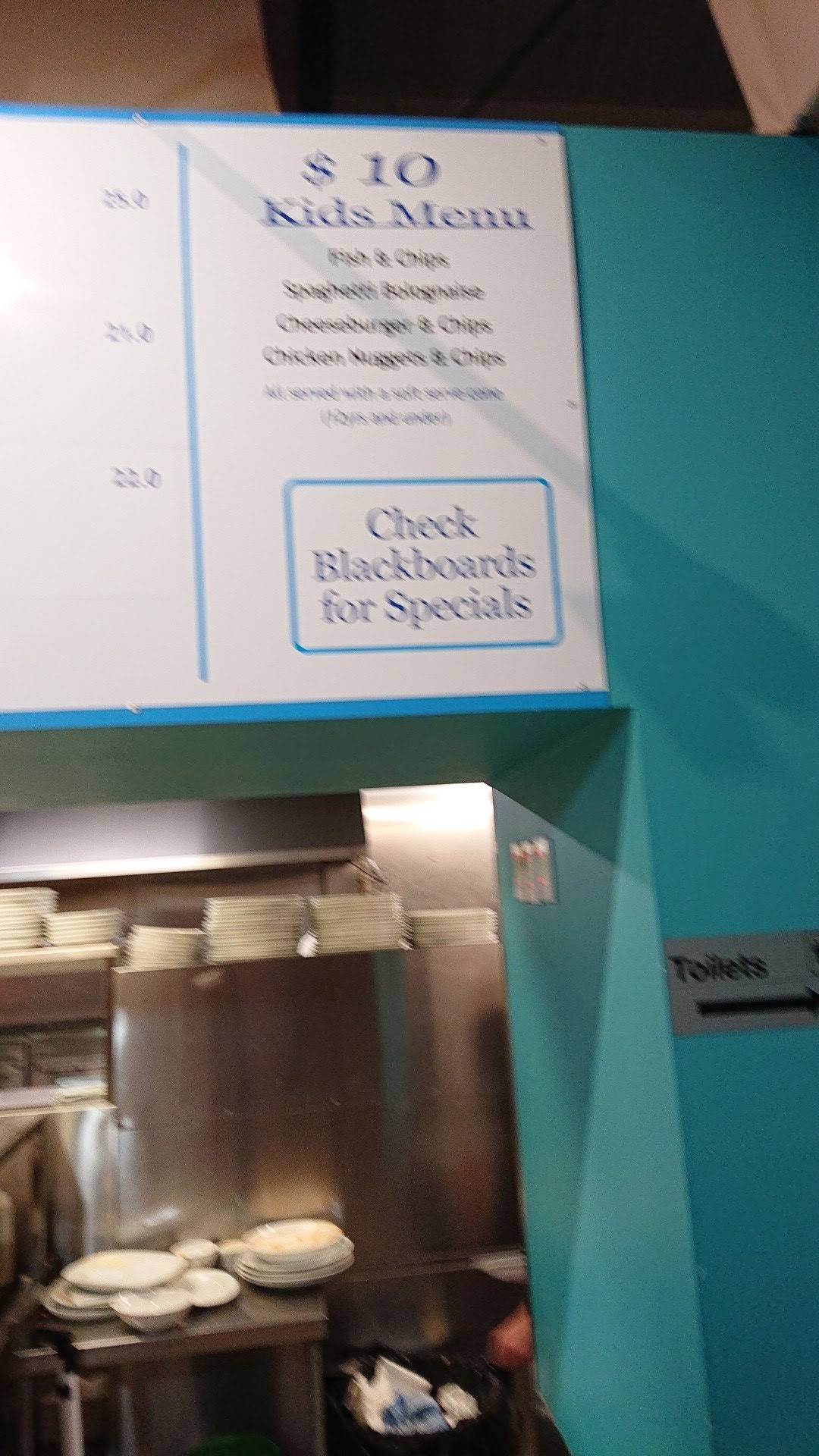 Menu at Sharky's Fish & Chips cafe, Mandurah