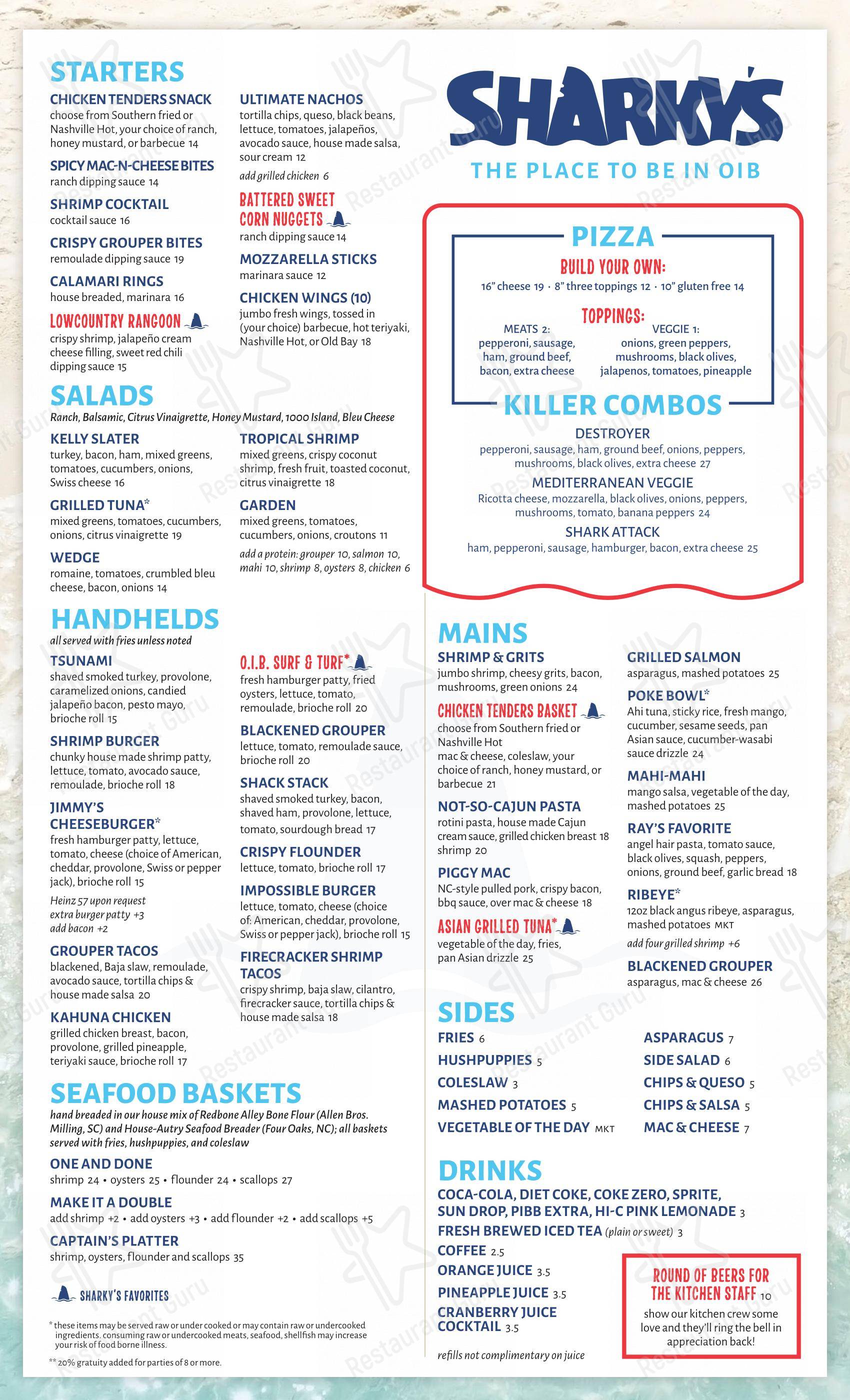 Menu at Sharky's Waterfront Bar & Grill, Ocean Isle Beach, 61 Causeway Dr