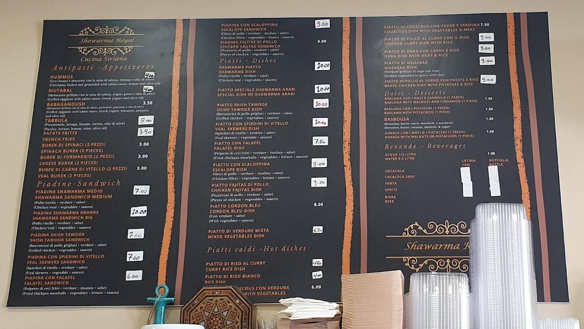 Menu da Shawarma Royal ristorante, Roma