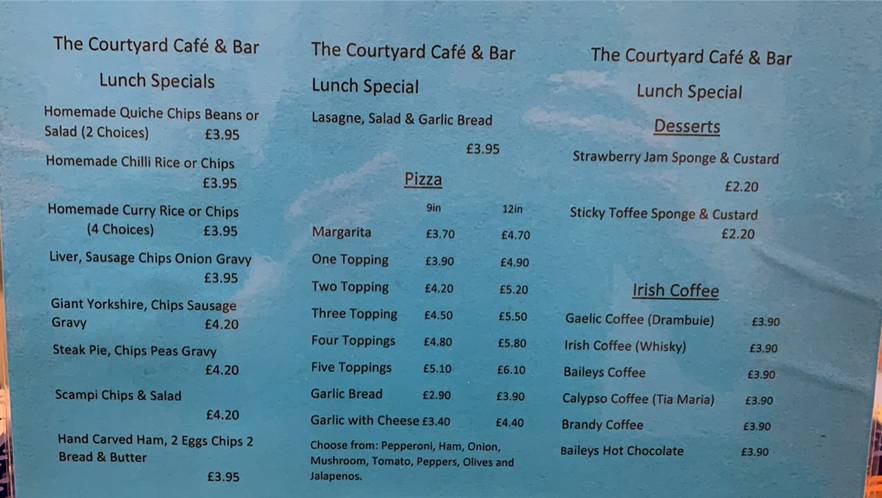Menu at Courtyard Cafe & Bar, Sheffield