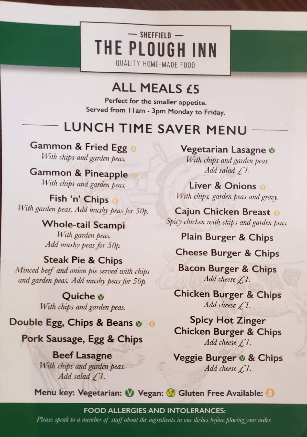 Menu at The Bradfield Plough pub & bar, Sheffield, New Rd
