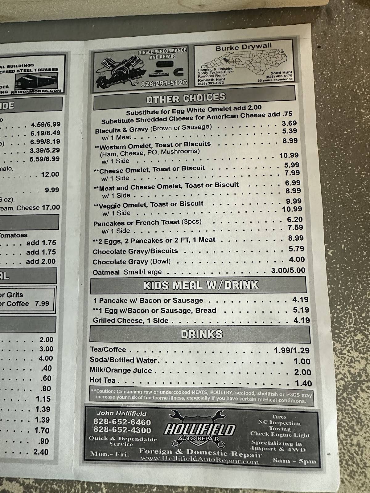 Menu at Shelba's Place restaurant, Marion