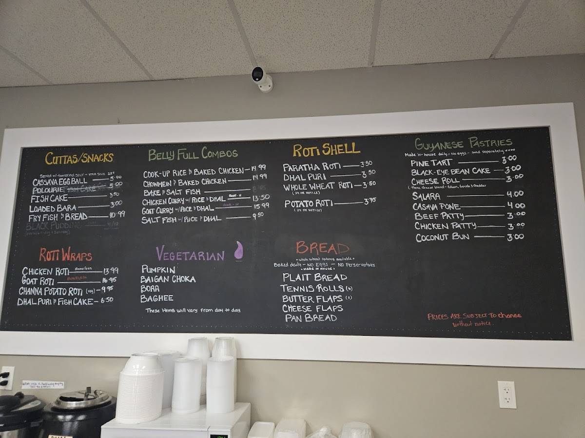 Menu at Shereen's Guyanese Bakery & Roti, Toronto