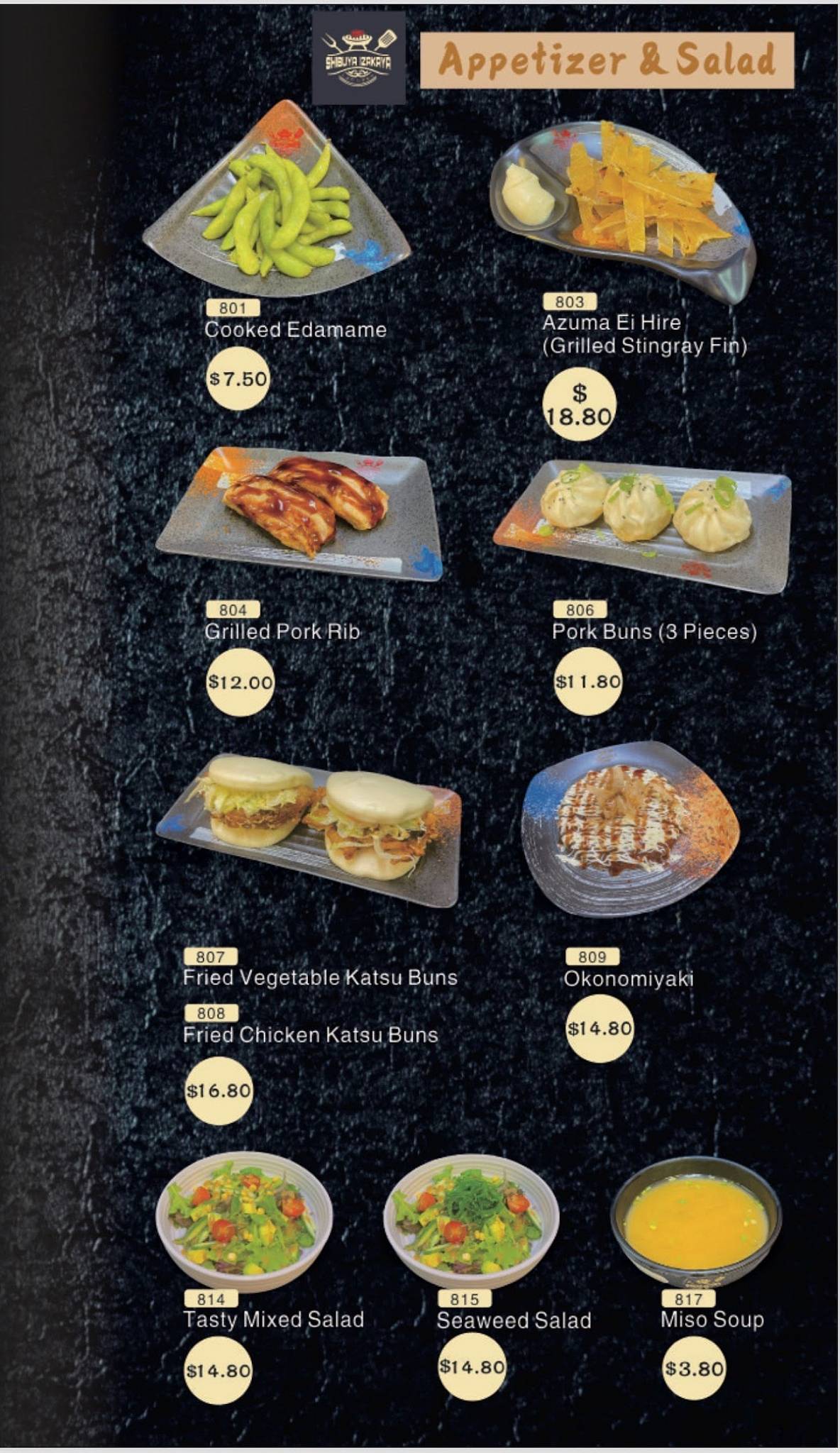 Menu at Shibuya Izakaya Mackay restaurant, Mackay