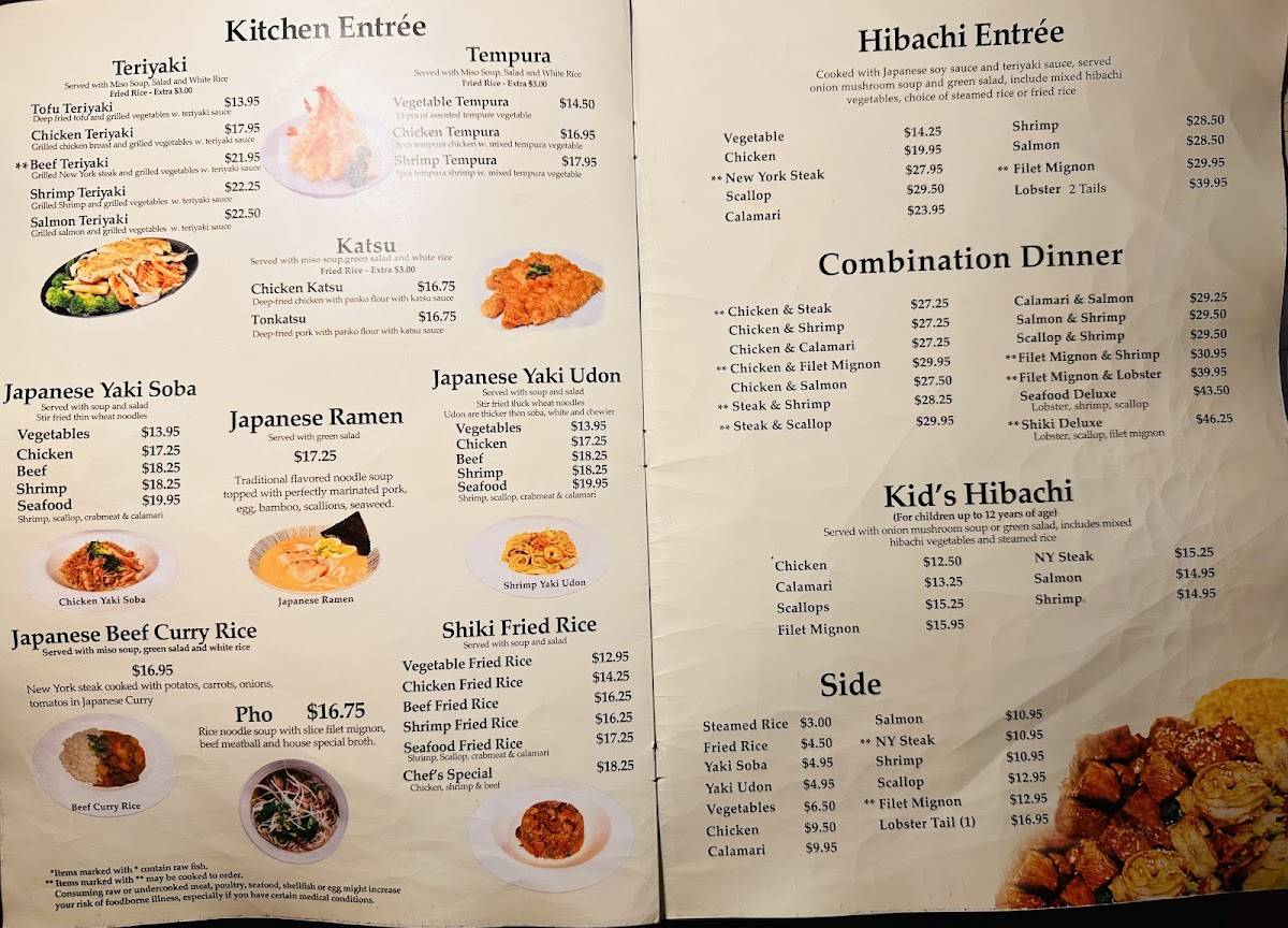 Menu at Shiki Hibachi Sushi restaurant, Walla Walla