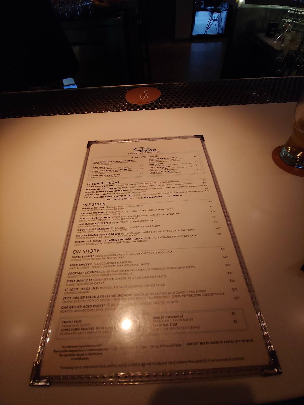 Menu at Shore Longboat Key restaurant, Longboat Key