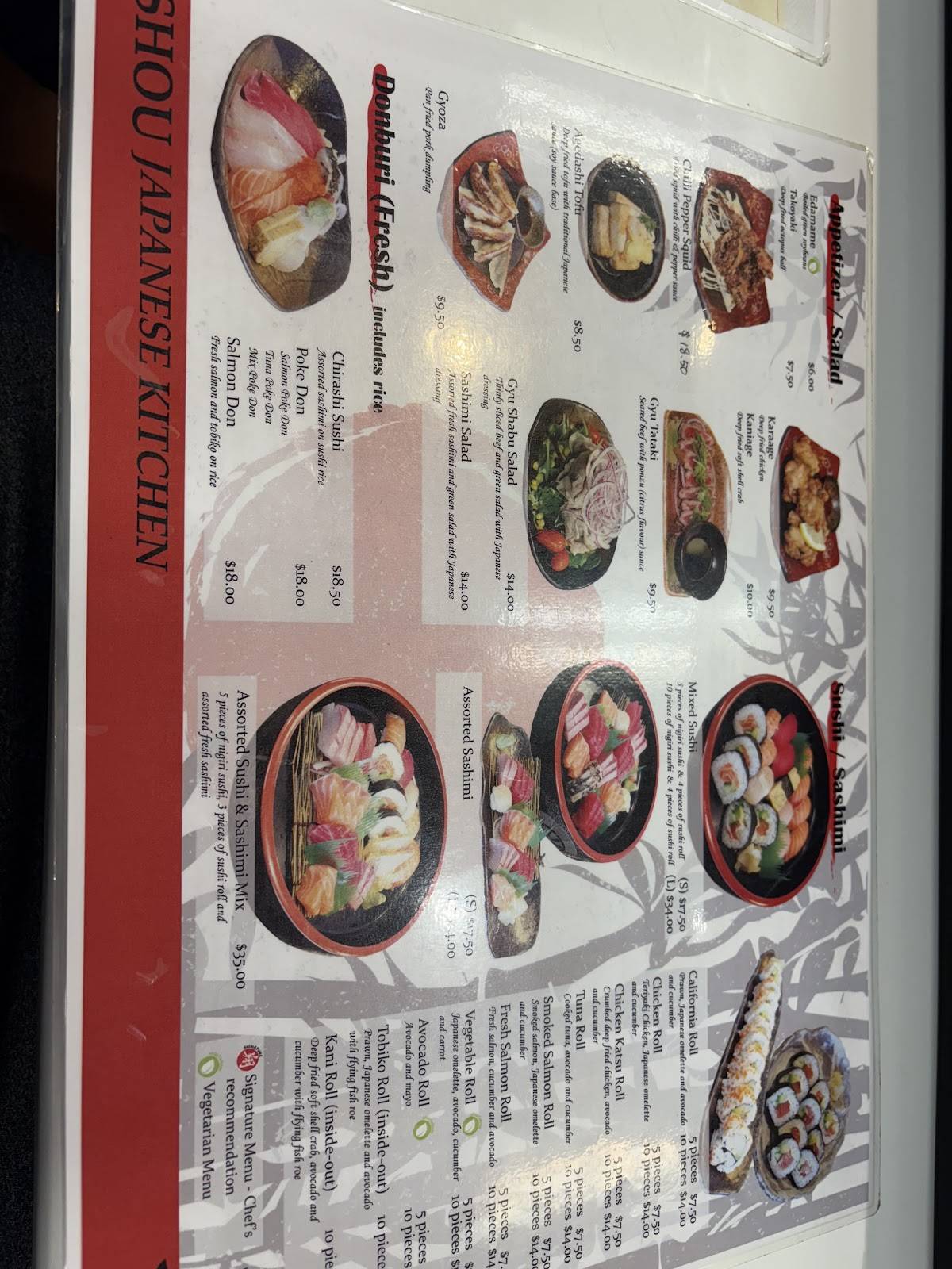 Menu at Shou Japanese Kitchen restaurant, Greenwood