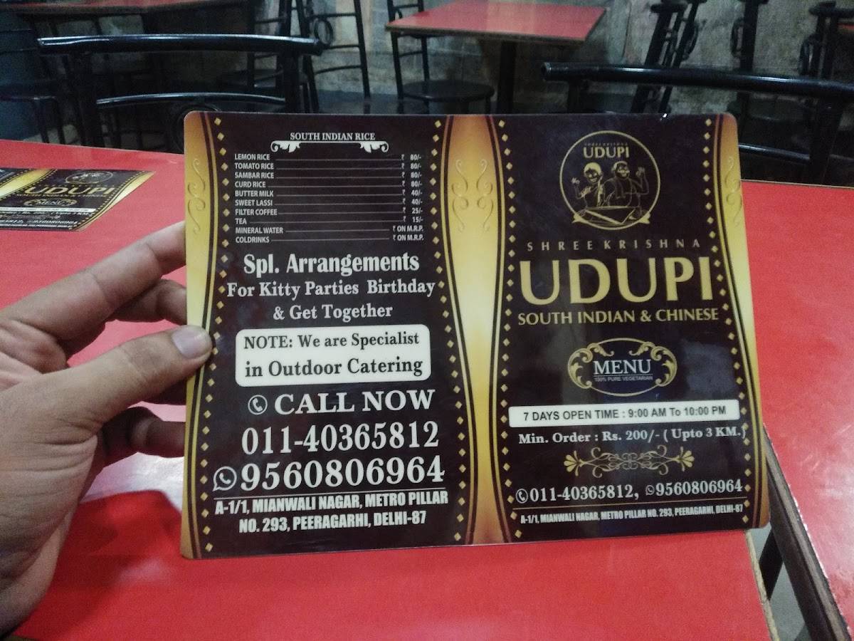 Menu at Shree Krishna Udupi, New Delhi, d 2/6