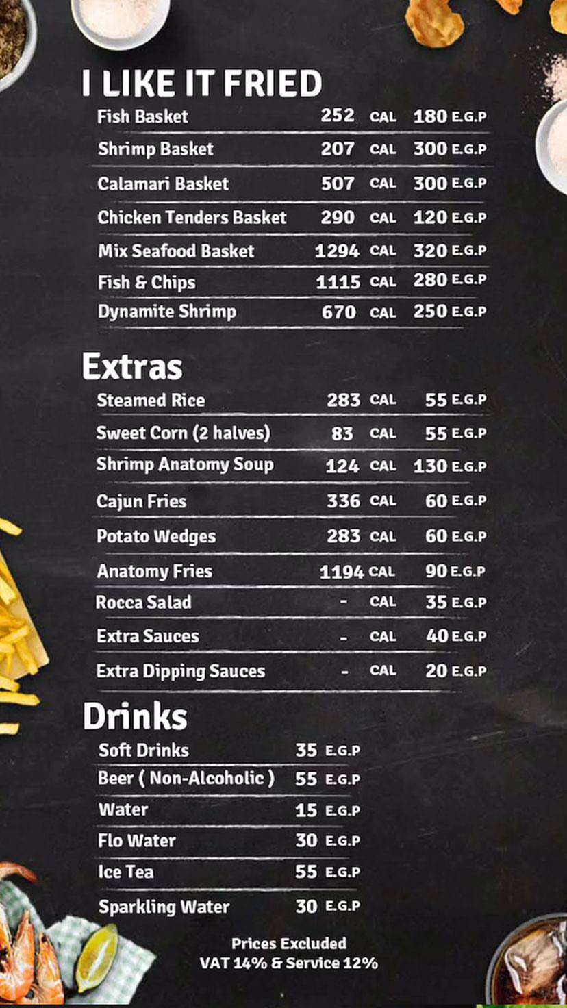 Carta del restaurante Shrimp Anatomy, New Cairo City