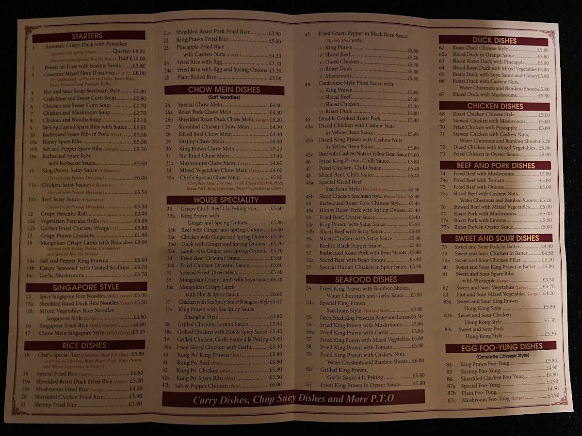 Menu at Shrub End Takeaway fast food, Colchester