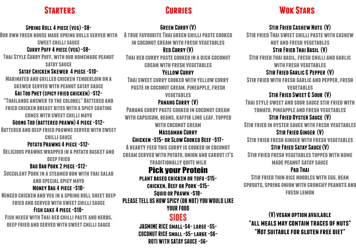 Menu at Siam Station restaurant, Moolap