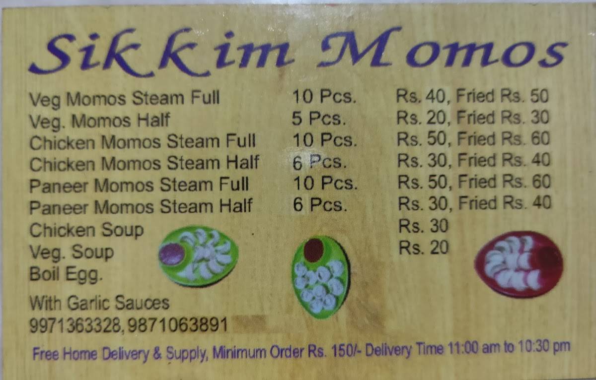 Menu at Sikkim Momos, New Delhi, Ahlcon Public School Gate