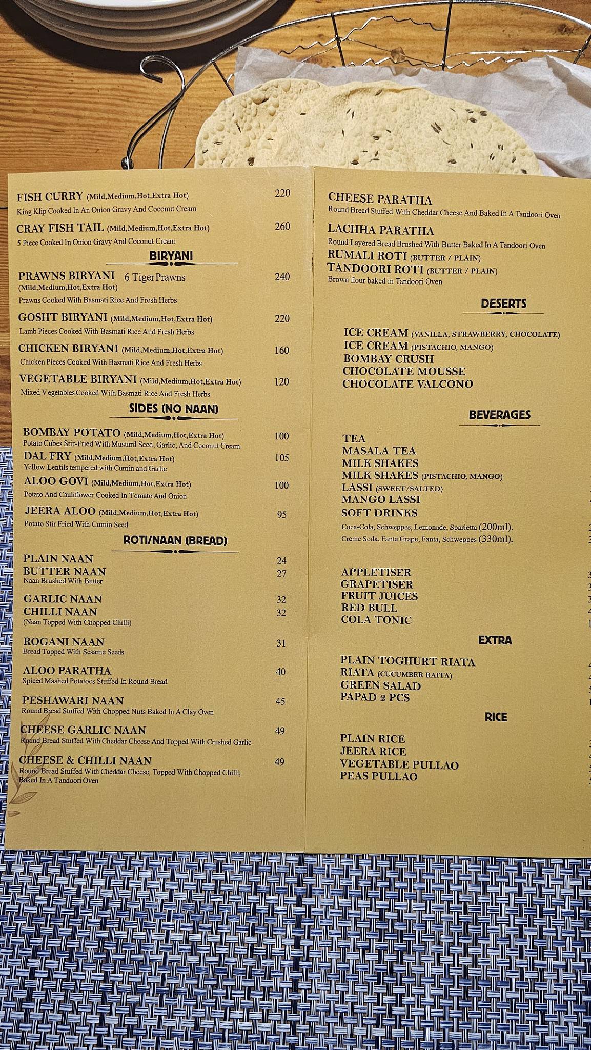 Menu at Silver Spoon Indian Cuisine restaurant, Cape Town