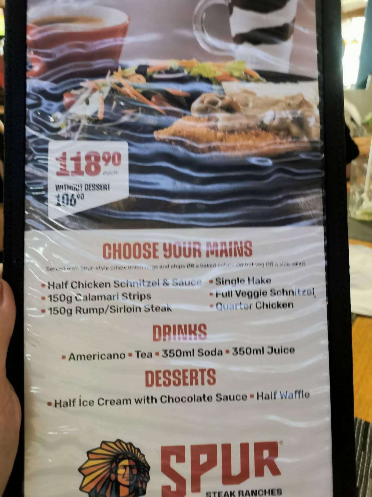 Menu at Silver Spur restaurant, Cape Town, Cnr Durban Road