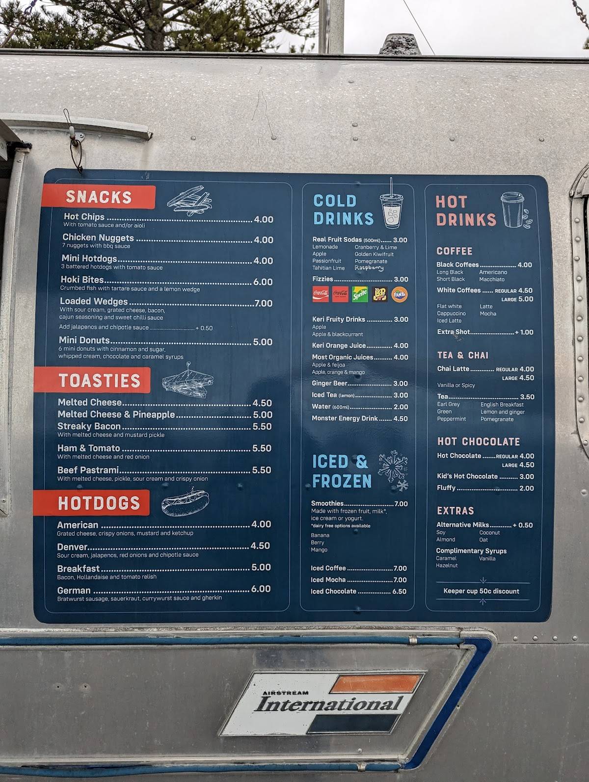 Menu at Silver bullet coffee company cafe, Napier