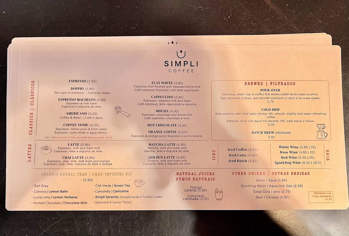 Menu at Simpli Coffee Braamcamp cafe, Lisbon, R. Braamcamp 64