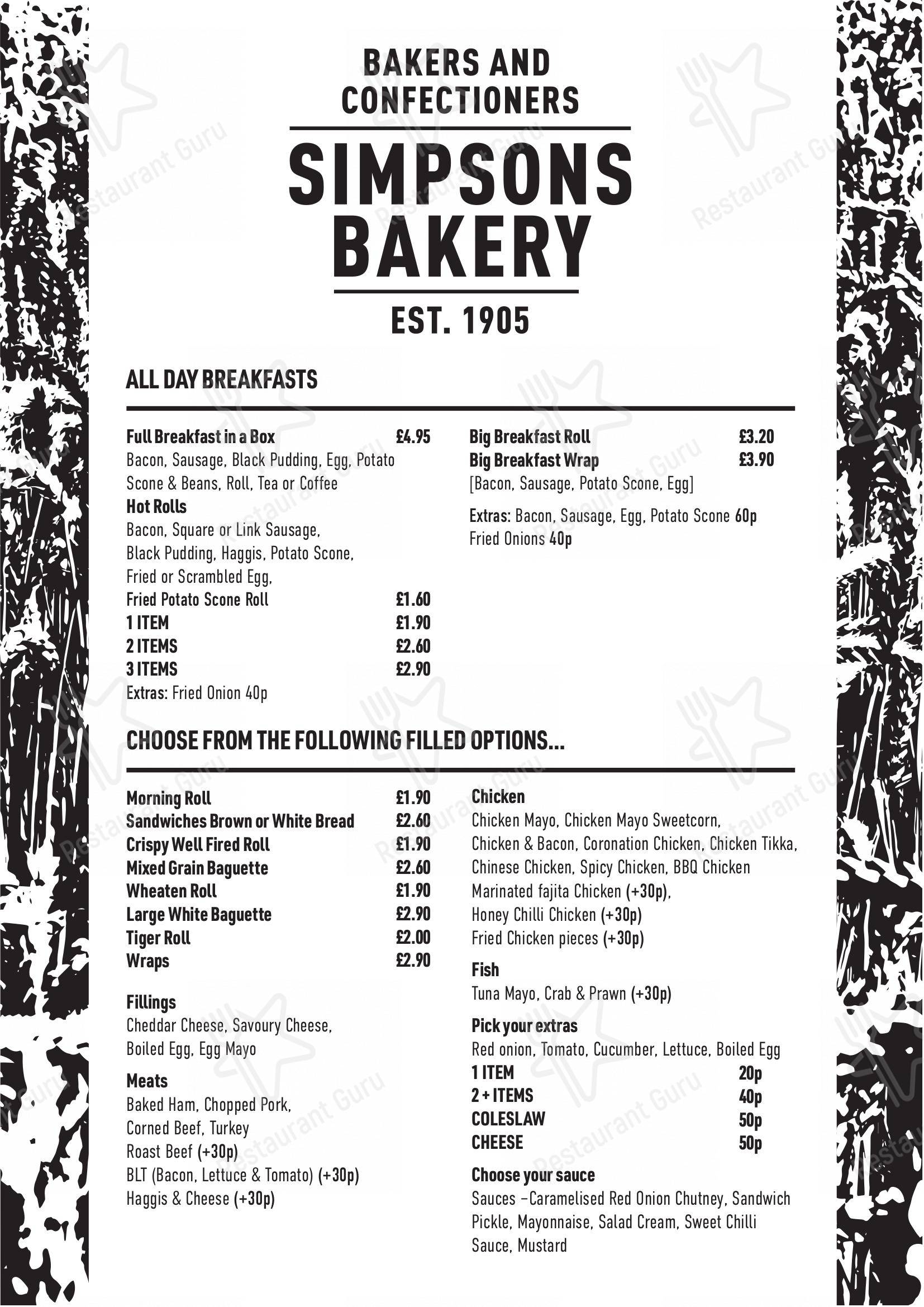 Menu at Simpson W & Son, Stranraer, 40 Hanover St