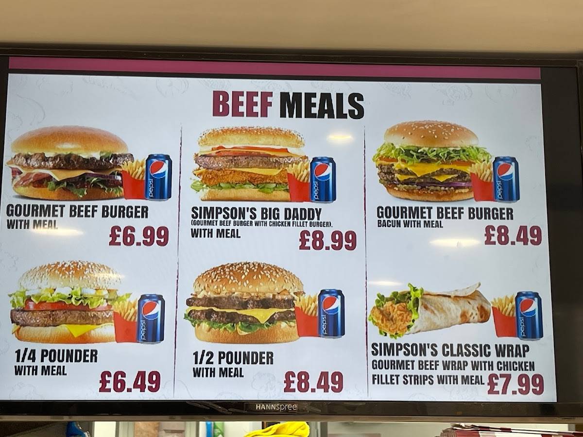 Menu at Simpsons Chicken restaurant, Chertsey