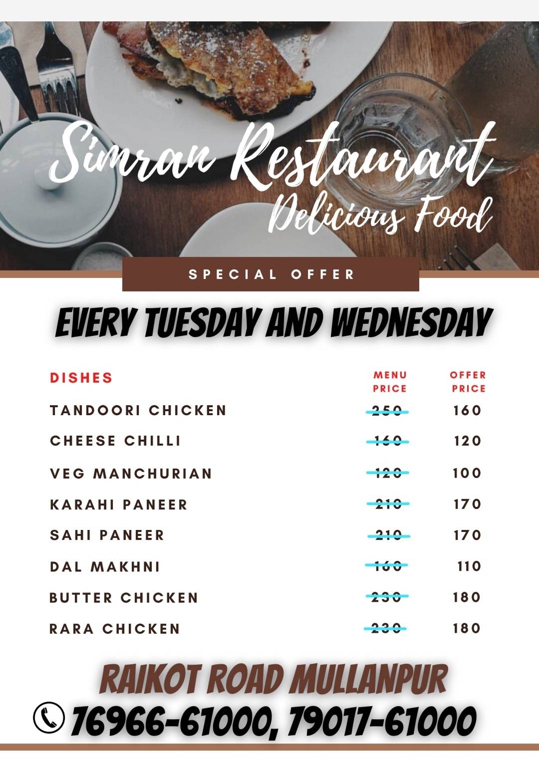 Menu at Simran restaurant, Mullanpur Dakha