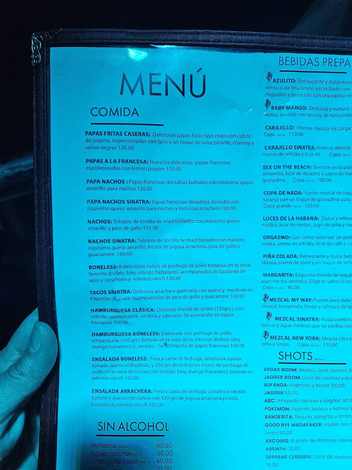 Carta de Sinatra Canta Bar, Chihuahua