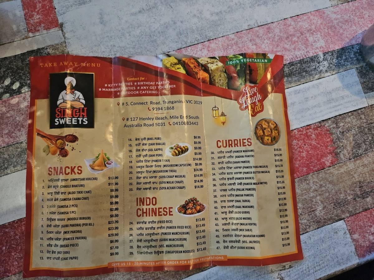 Menu at Singh Sweets restaurant, Truganina, 5 Palmers Rd Service Rd