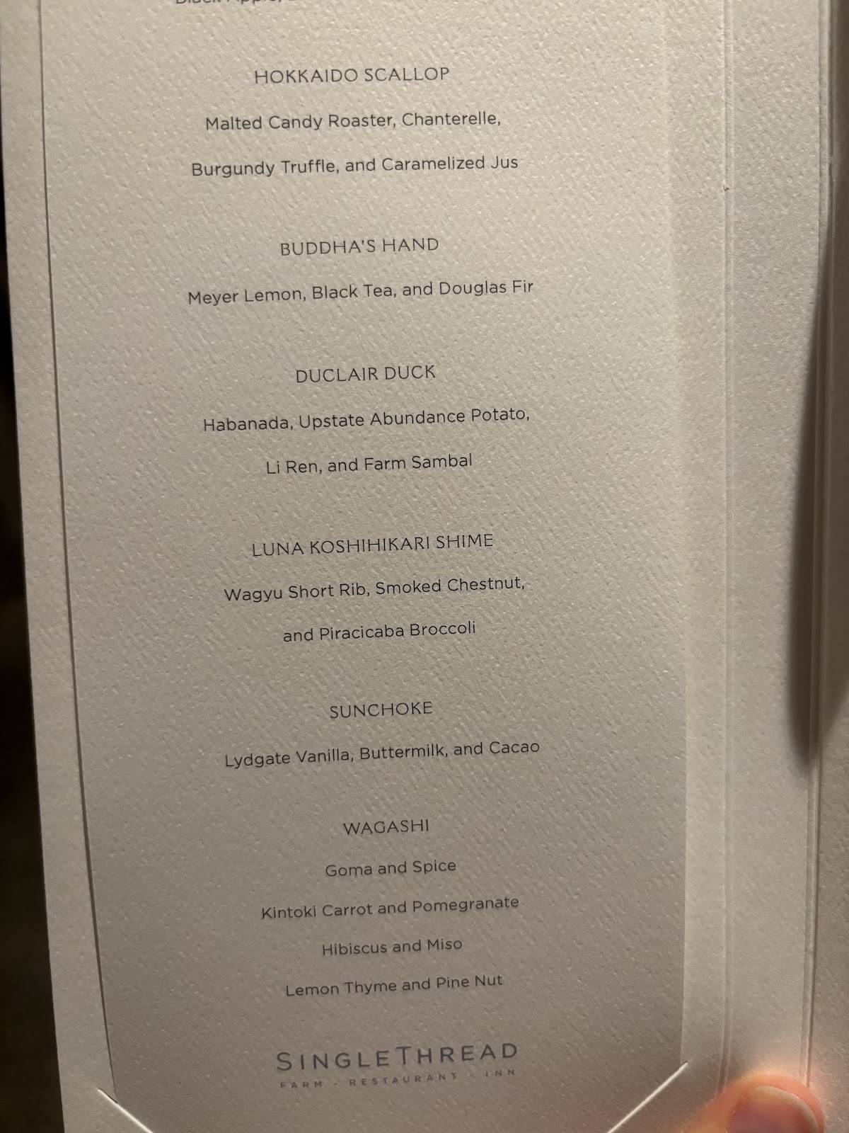 Menu at SingleThread Farm - Restaurant - Inn, Healdsburg