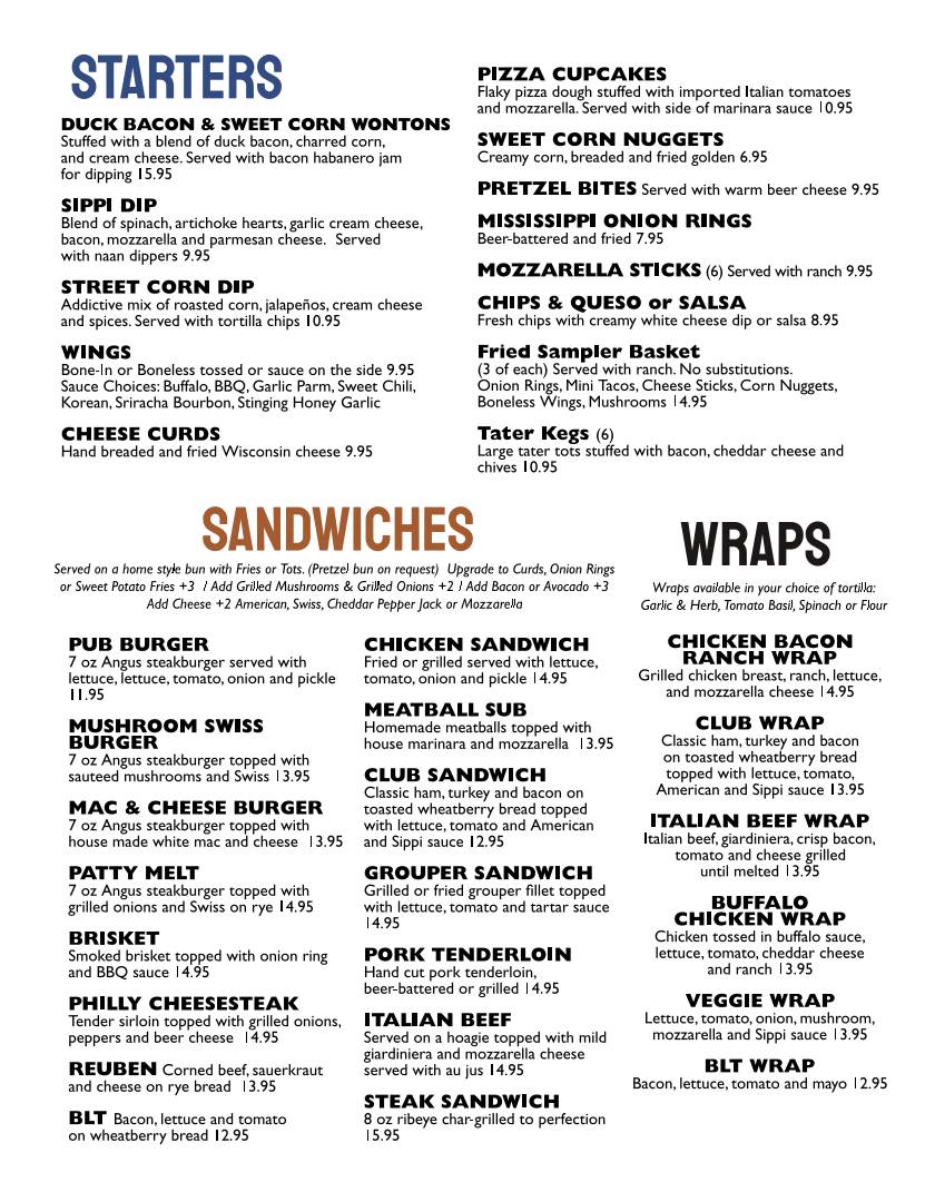 Menu at Sippi-Side Pub Grill and Liquor Store, Savanna