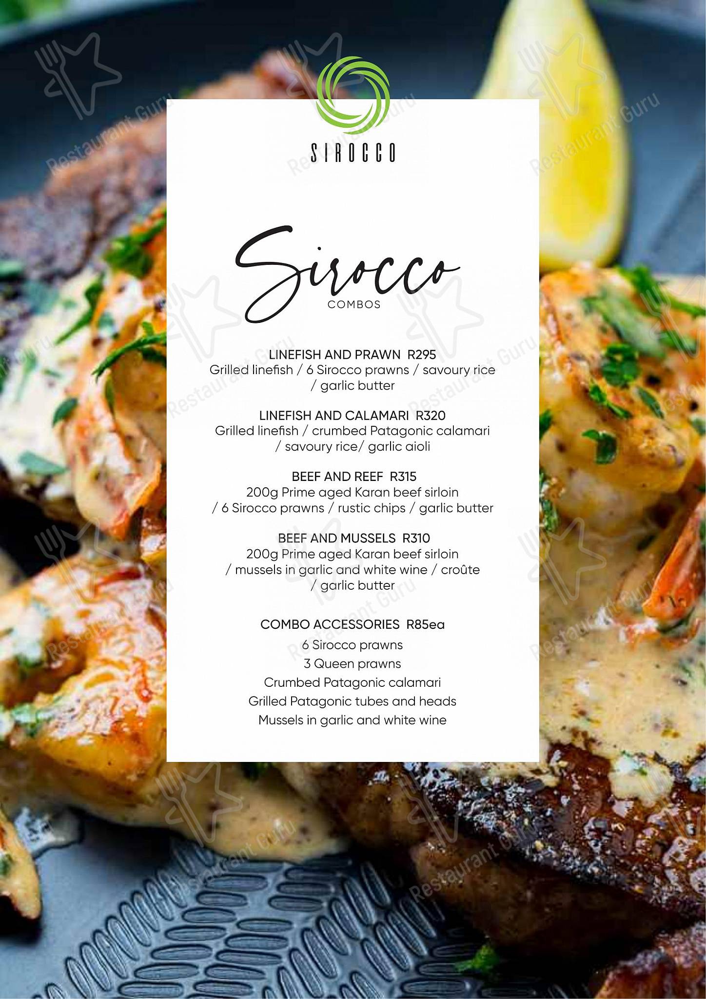 Menu at Sirocco restaurant, Knysna, 28