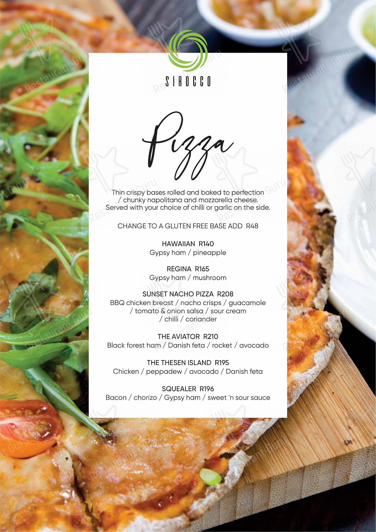 Menu at Sirocco restaurant, Knysna, 28