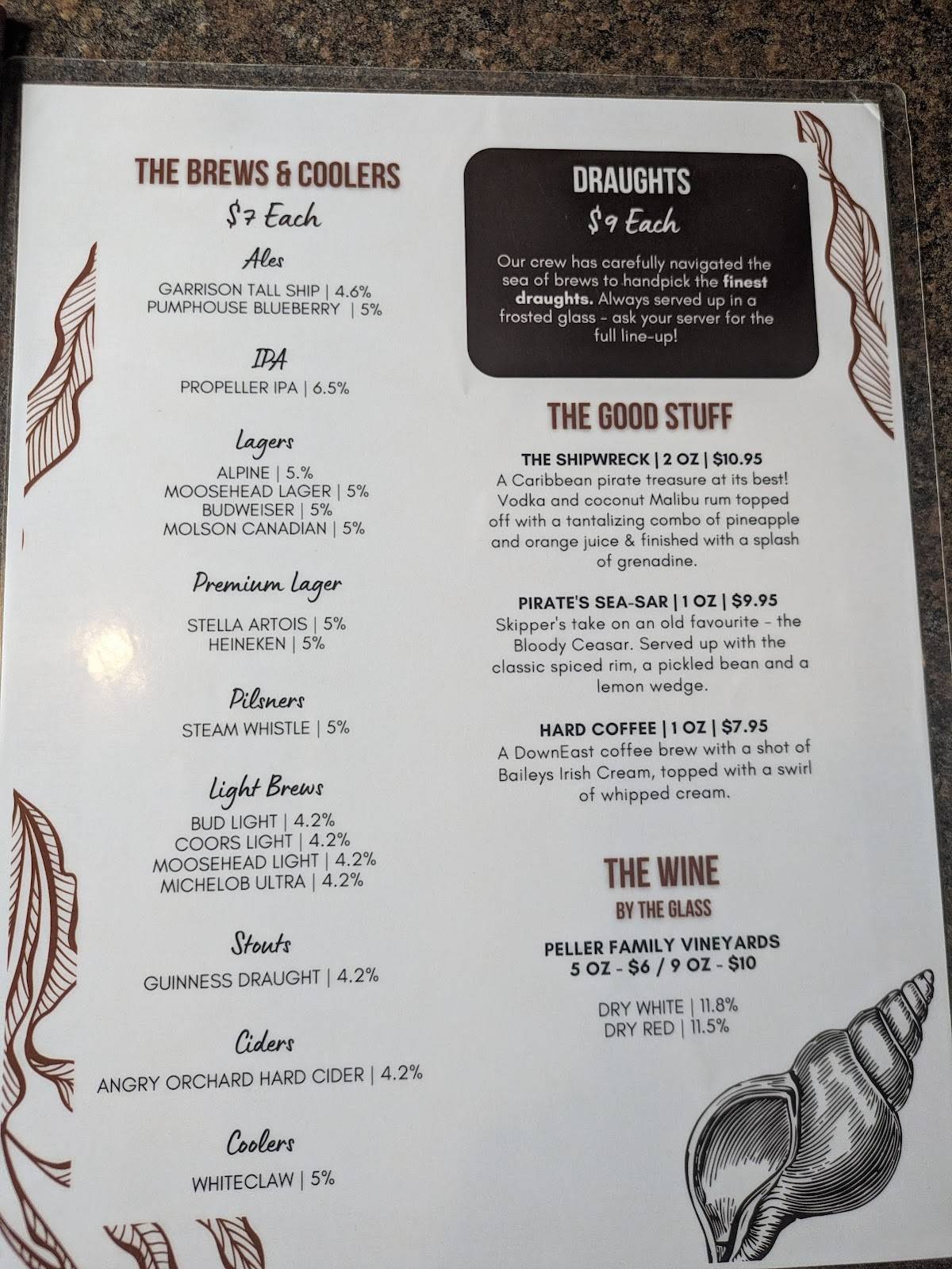 Menu at Skipper Jack's Maritime Restaurant, Moncton