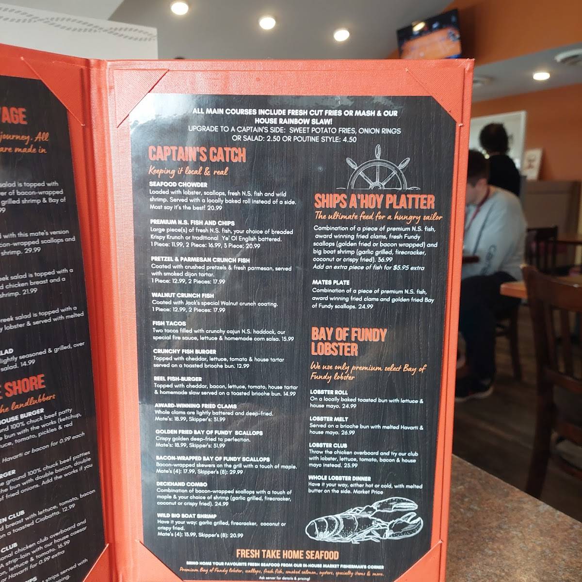 Menu at Skipper Jack's Maritime Restaurant, Moncton
